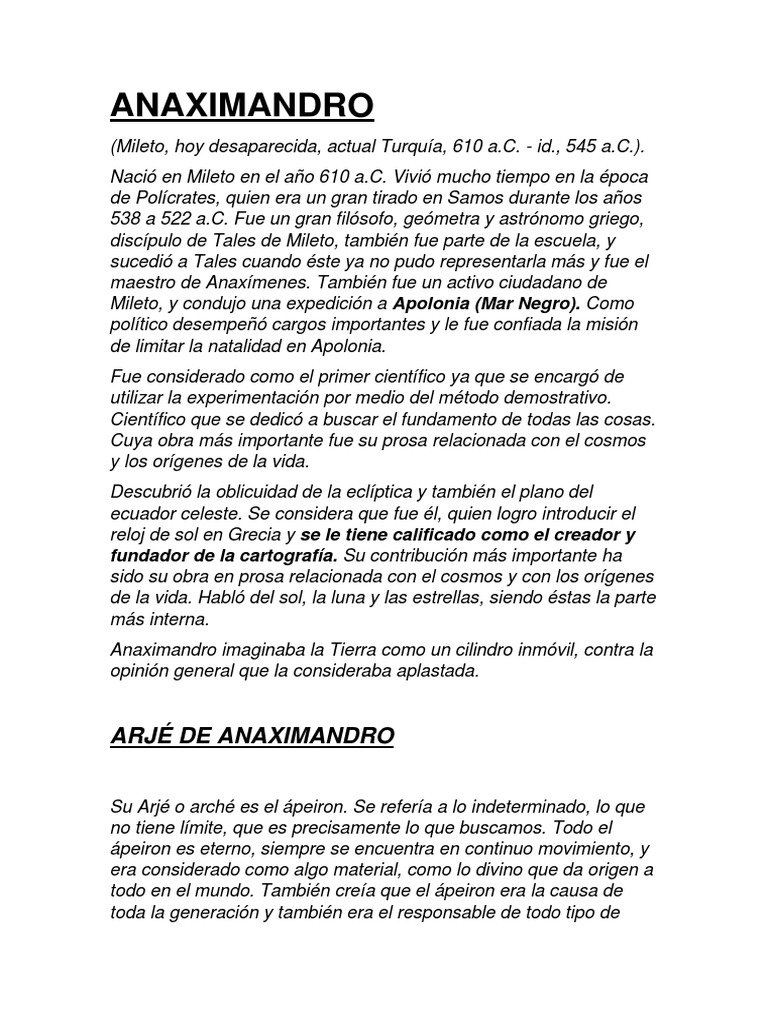 Anaximandro y el ápeiron como arjé | PDF | Metafísica | Science