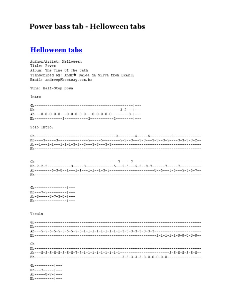 Power Bass Tab - Helloween Tabs | PDF | Music Theory | Musical Compositions