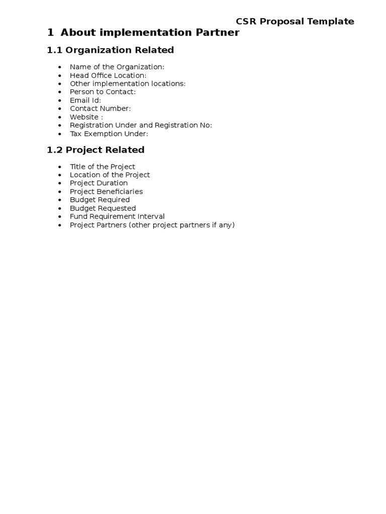 CSR Proposal Template | PDF | Corporate Social Responsibility | Trust Law