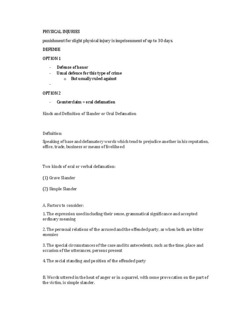 Punishment For Slight Physical Injury Is Imprisonment of Up To 30 Days ...