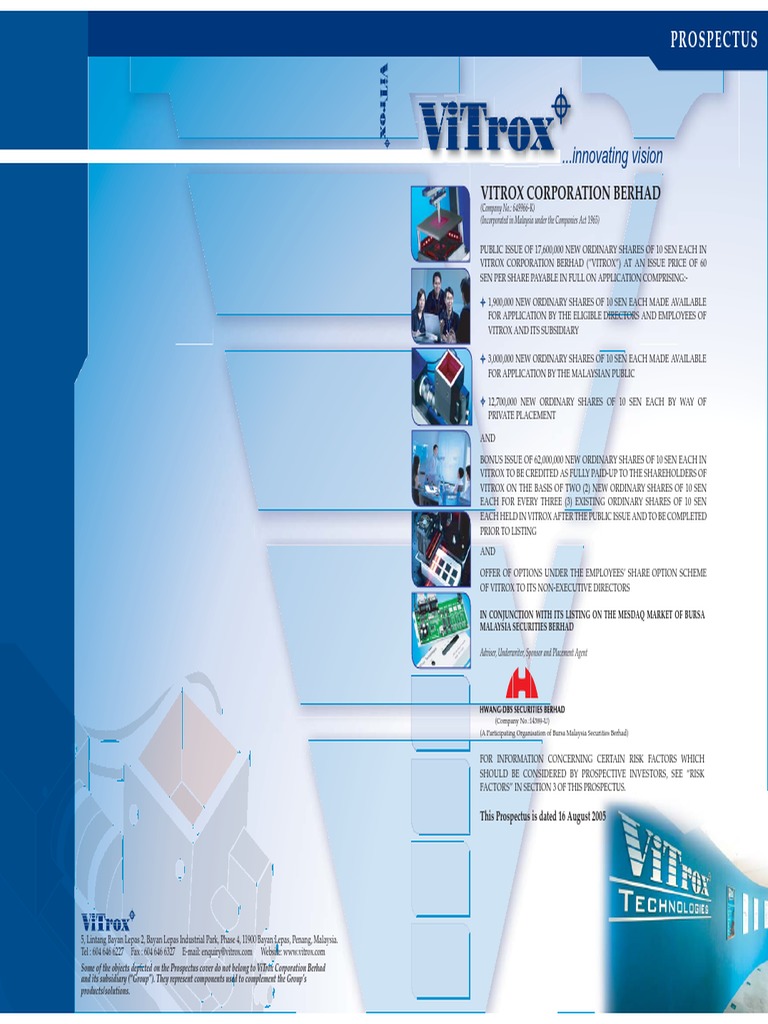 ViTrox Corporation Berhad IPO Prospectus | PDF | Initial Public ...
