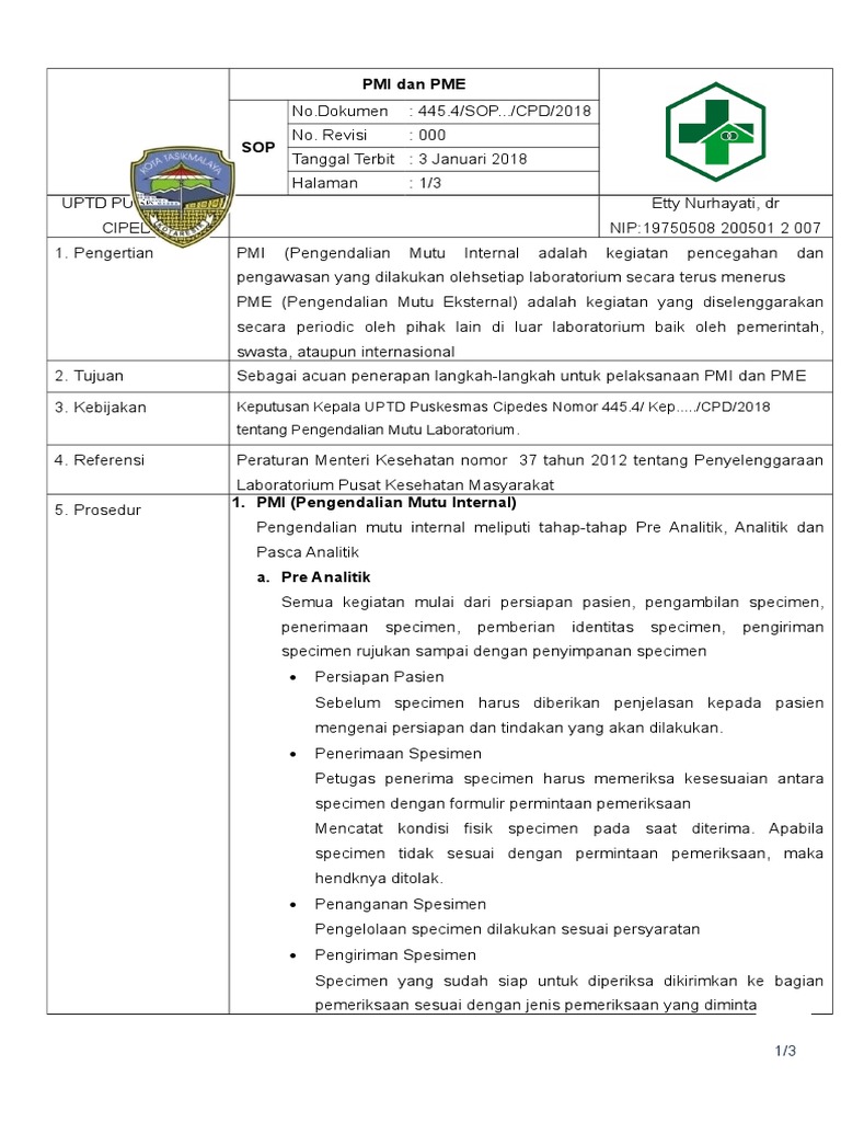 8.1.7.7a. Sop Pmi Dan Pme | PDF