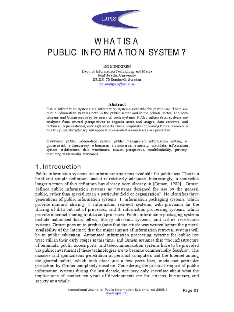 Public Info Systems Explained | PDF | Metadata | Information System