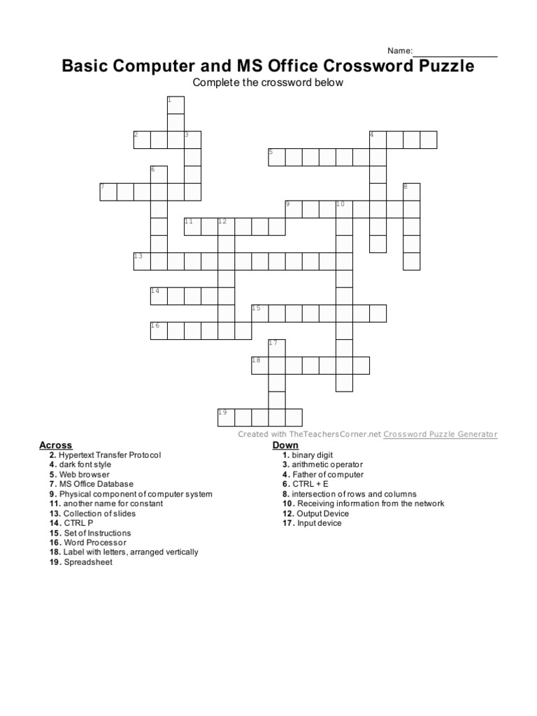 Computer Basics Crossword | PDF