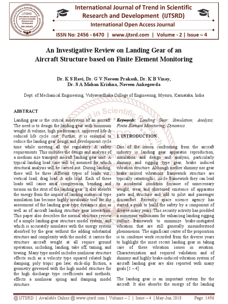 An Investigative Review On Landing Gear of An Aircraft Structure Based ...