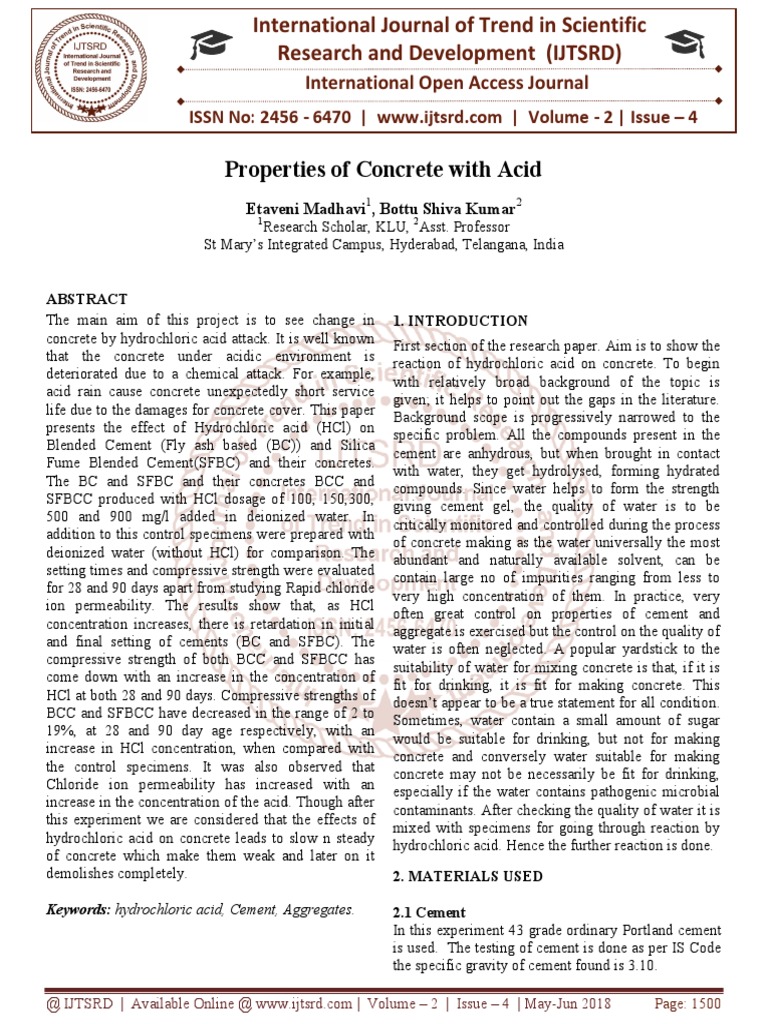 Properties of Concrete With Acid | PDF | Hydrochloric Acid | Concrete