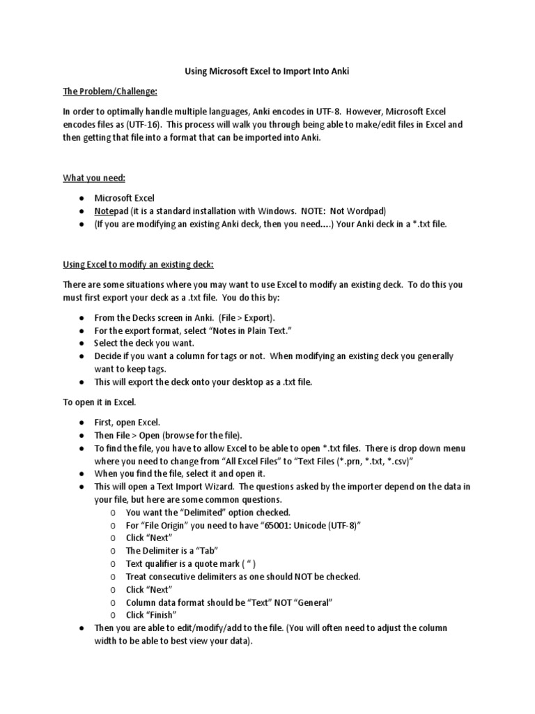 Using Excel To Import Into Anki | PDF | Text File | Microsoft Excel