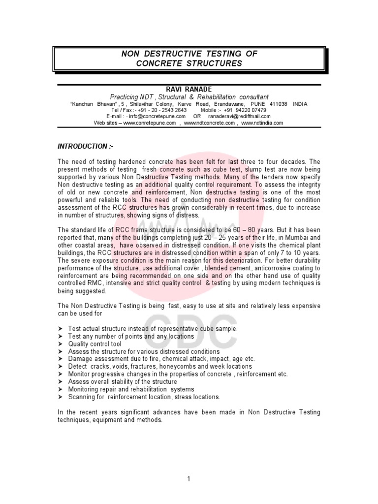 NON Destructive Testing of Concrete Structures - Ravi Ranade NDT Paper ...