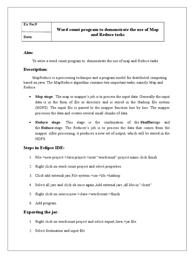 Word Count Program To Demonstrate The Use Of Map And Reduce Tasks Pdf Map Reduce Apache Hadoop 