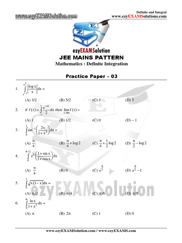 3 Mains Definate Integration Paper-03 | PDF | Mathematical Analysis ...