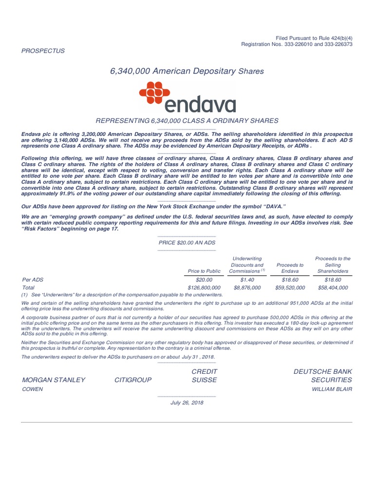 Endava PLC | PDF | American Depositary Receipt | Securities (Finance)