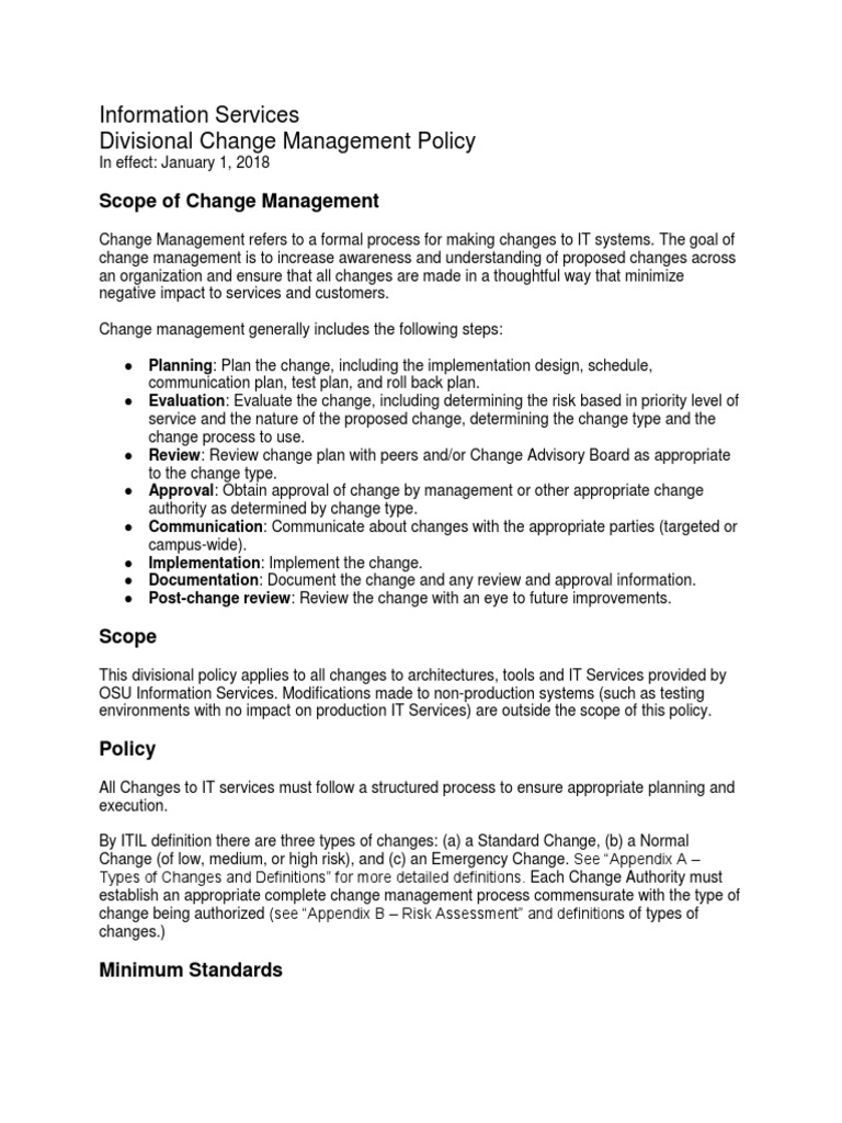 Change Management Policy | PDF | Itil | Change Management