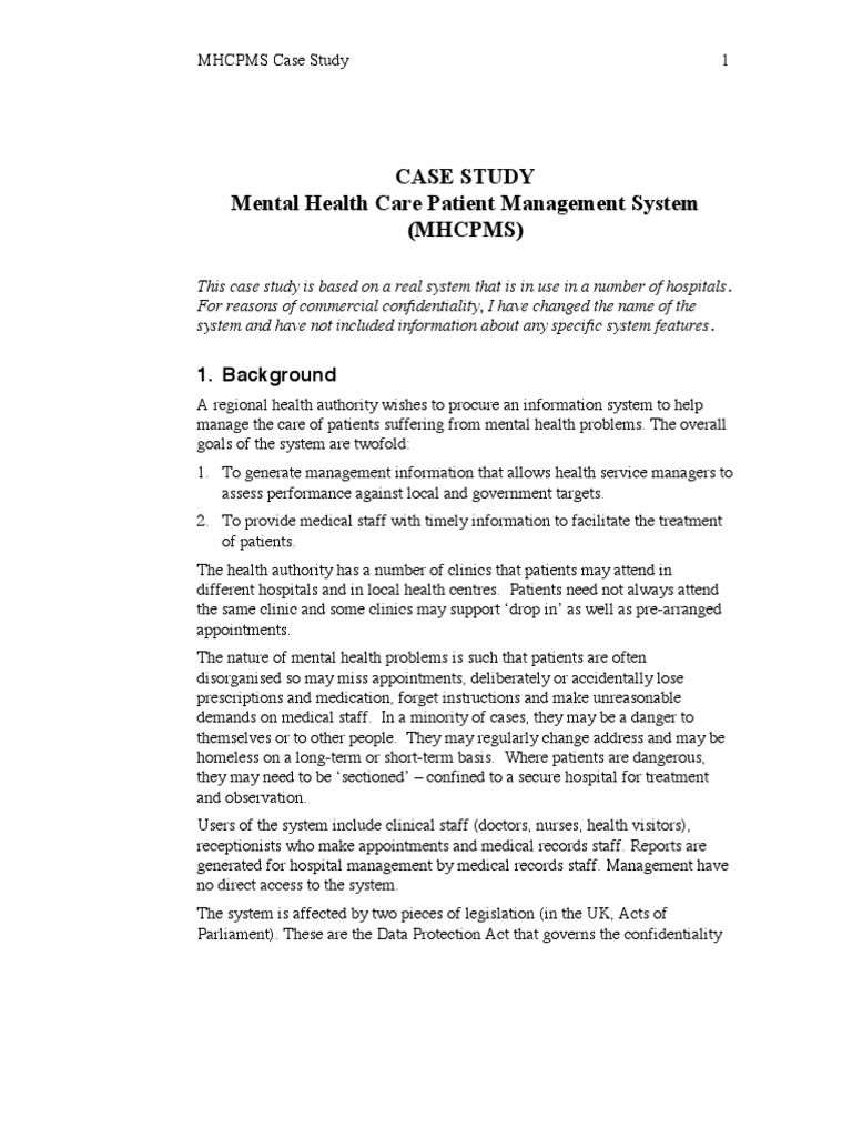 Case Study Mental Health Care Patient Management System (MHCPMS) | PDF ...