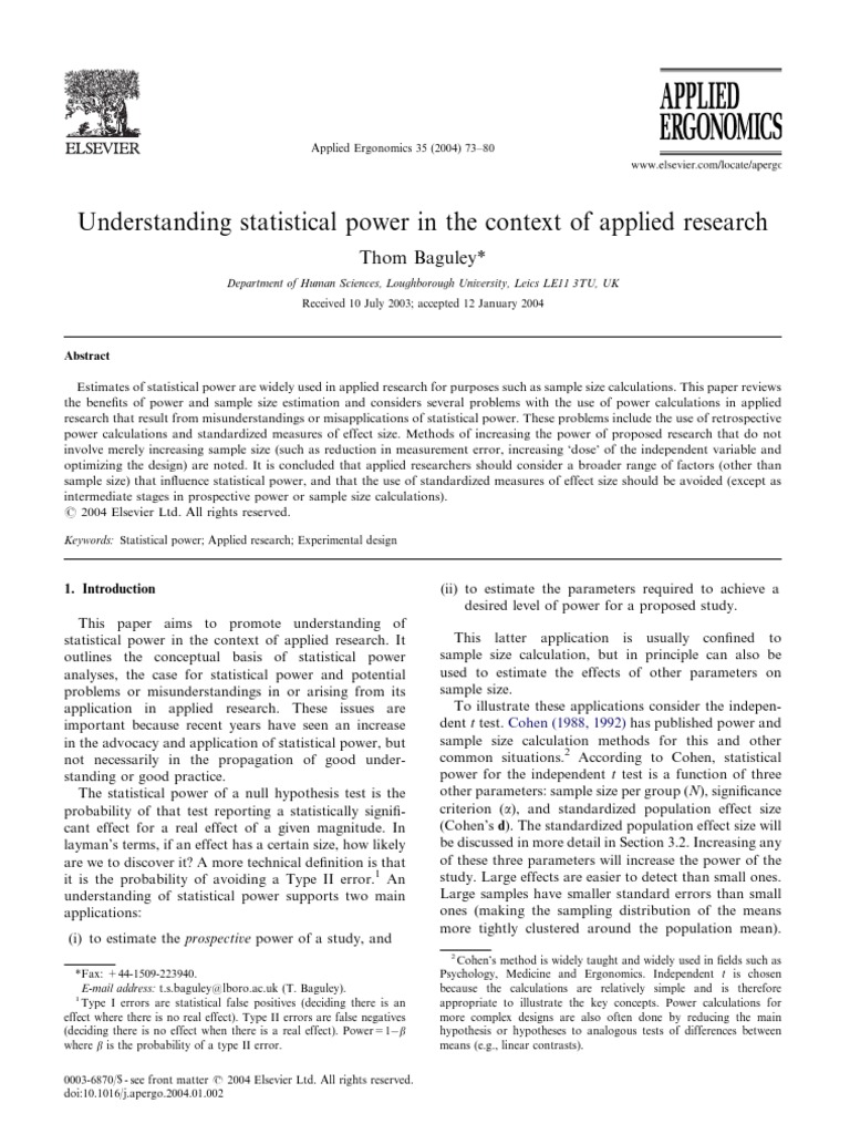Understanding Statistical Power in The Context of Applied Research | PDF | Statistical Power ...