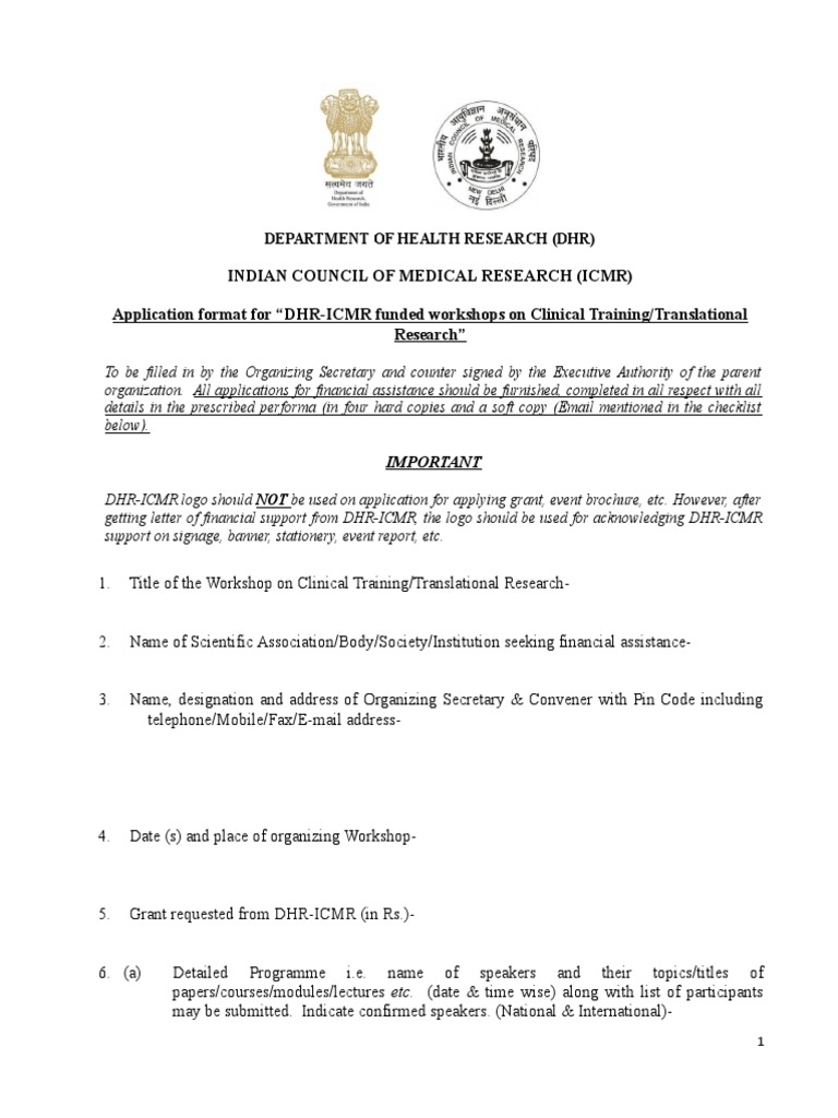 DHR-ICMR Funded Workshops Format | PDF | Government | Business