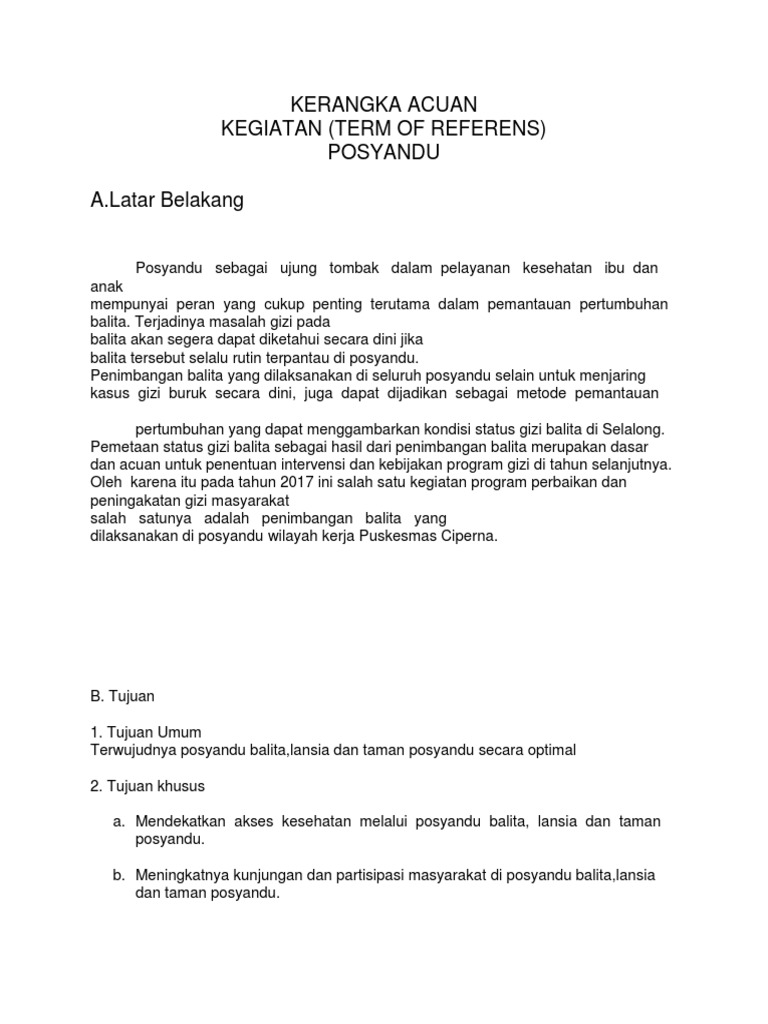 Kerangka Acuan Kerja Posyandu | PDF