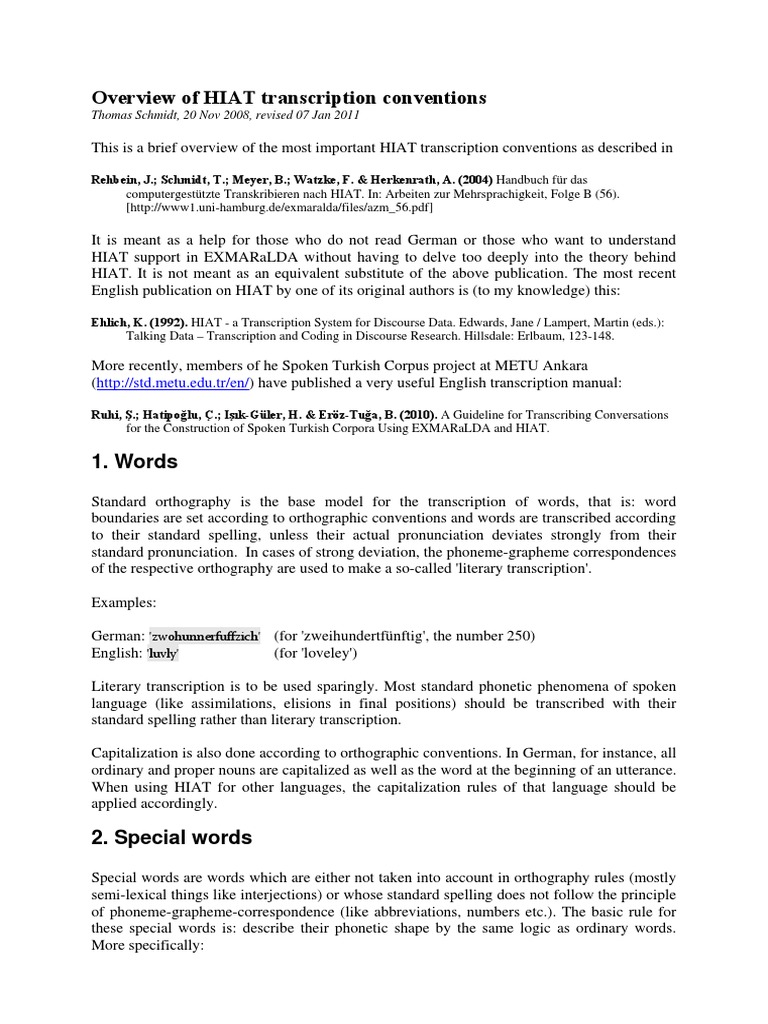 HIAT Transcription Overview Guide | PDF | Orthography | Word