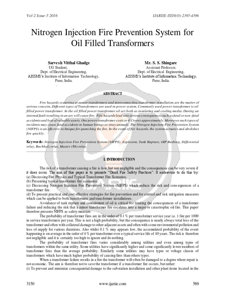 Nitrogen Injection Fire Prevention System For Oil Filled Transformers ...