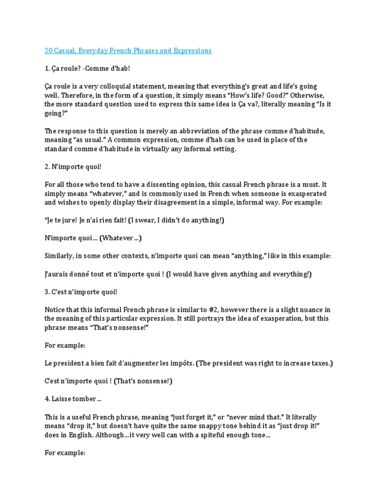 20 Casual French Phrases | PDF | Linguistics | Language Mechanics