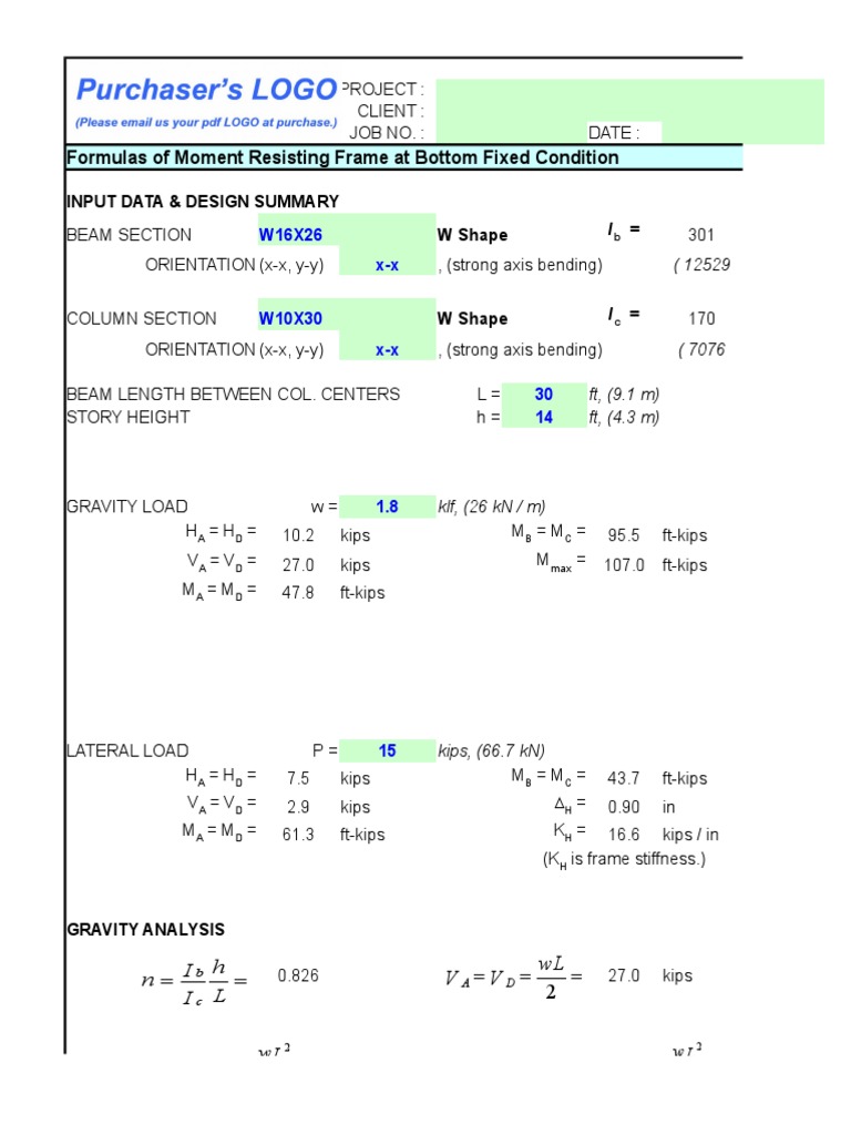 Lateral Frame Formulas | PDF | Beam (Structure) | Bending