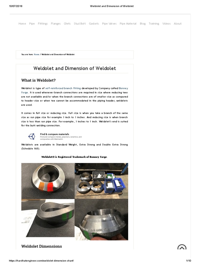 Weldolet and Dimension of Weldolet | PDF | Gas Technologies | Pipe ...