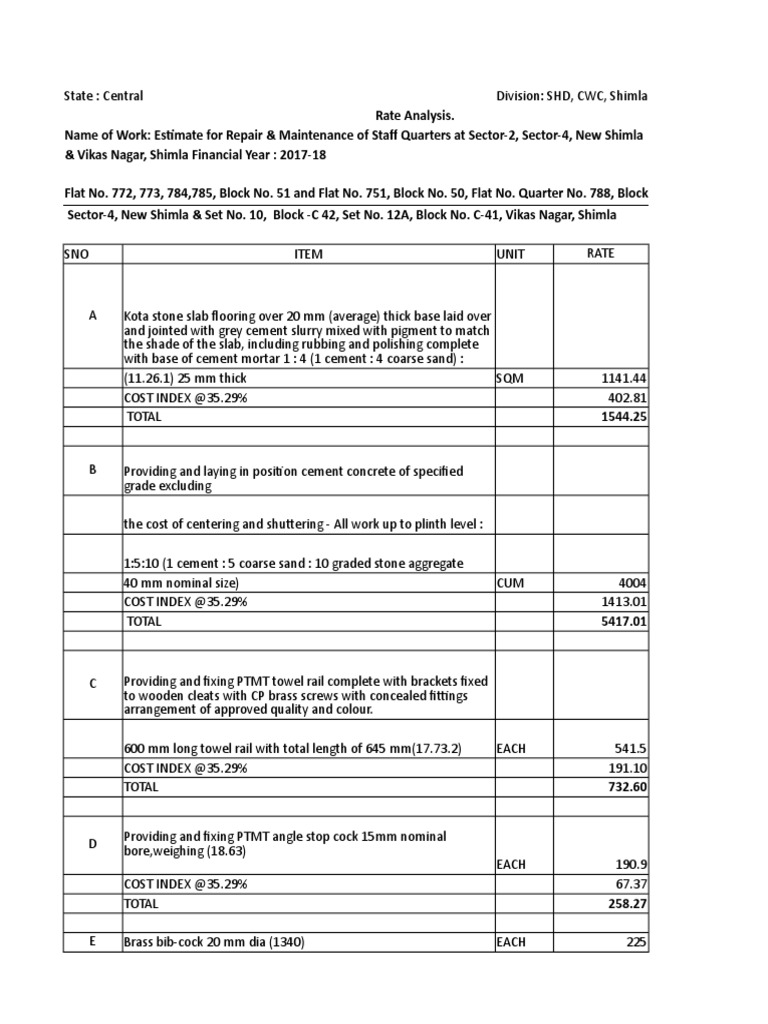 Deviation Statement and Rate Analysis For Civil Work | PDF | Pipe ...