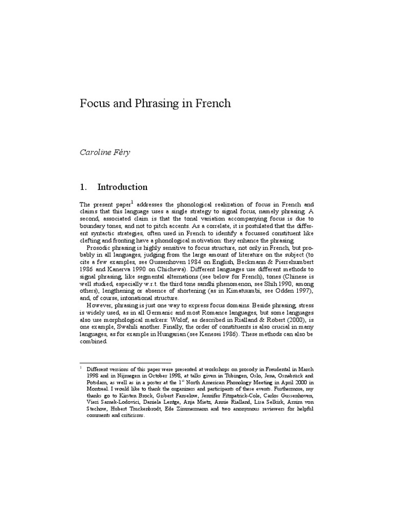 Focus and Phrasing in French | PDF | Stress (Linguistics) | Tone ...