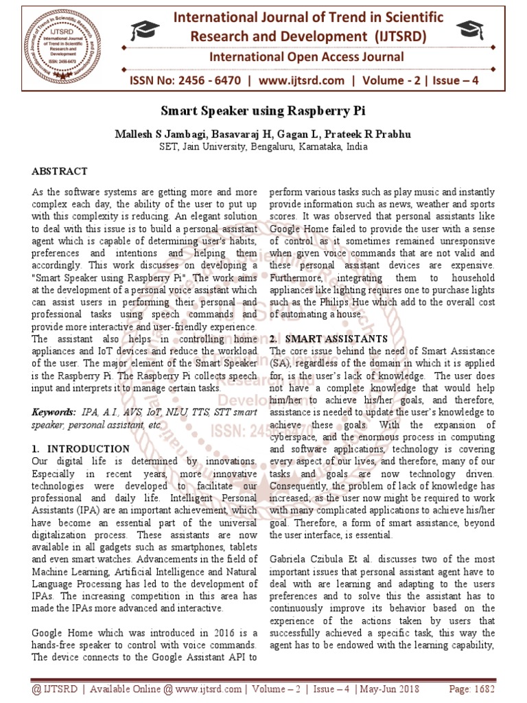 Smart Speaker Using Raspberry Pi | PDF | Speech Recognition | Speech Synthesis