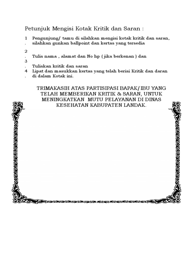 Petunjuk Mengisi Kotak Kritik Dan Saran | PDF