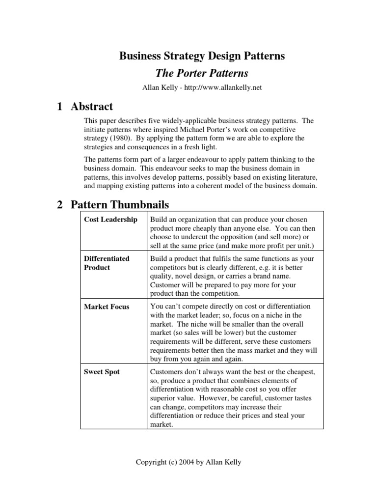 The Porter Patterns - Business Strategy Design Patterns | PDF ...