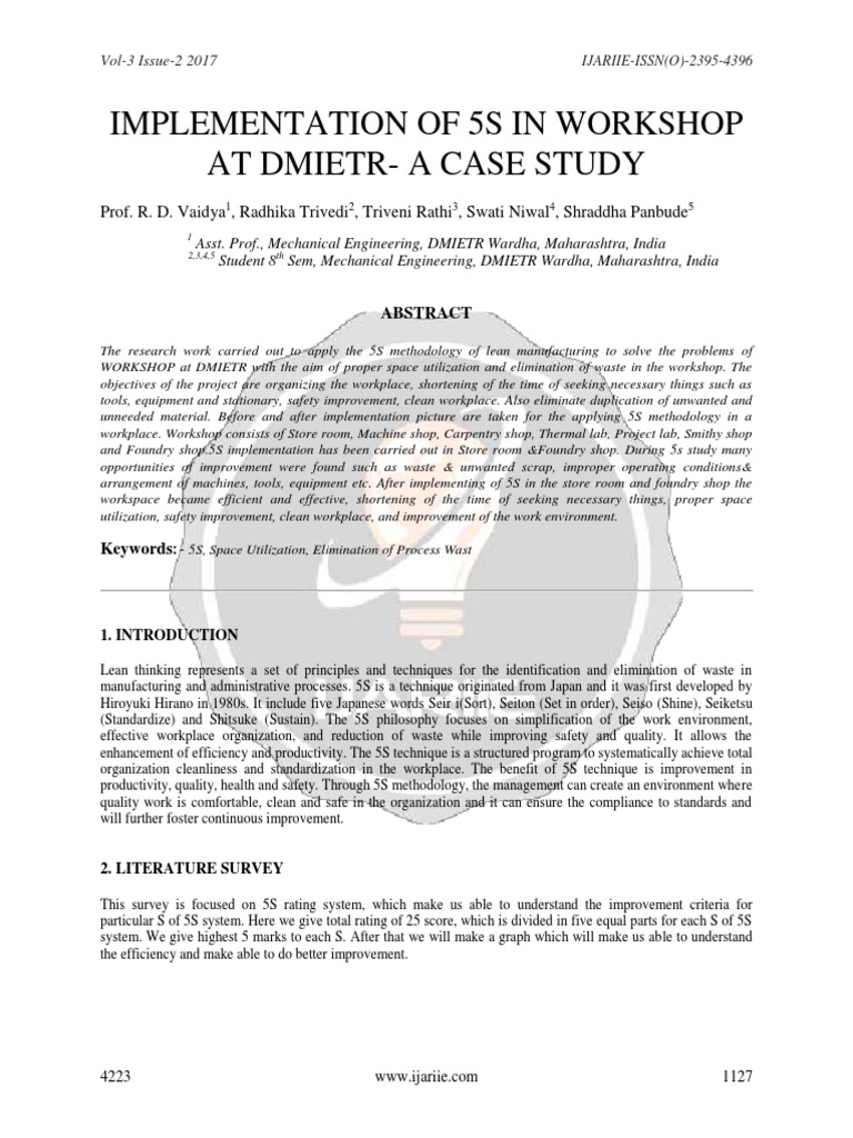 Implementation of 5s in Workshop at Dmietr A Case Study Ijariie4223 ...