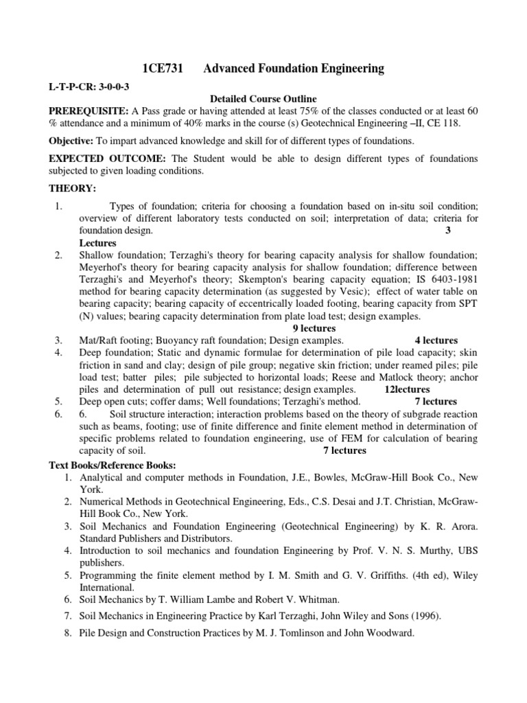 1CE731 Advanced Foundation Engineering | PDF | Foundation (Engineering ...