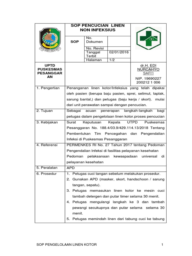 Sop Cuci Linen Non Infeksius | PDF