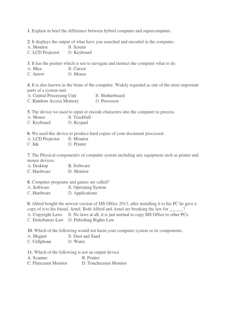 CHS Exam | PDF | Input/Output | Computer Hardware