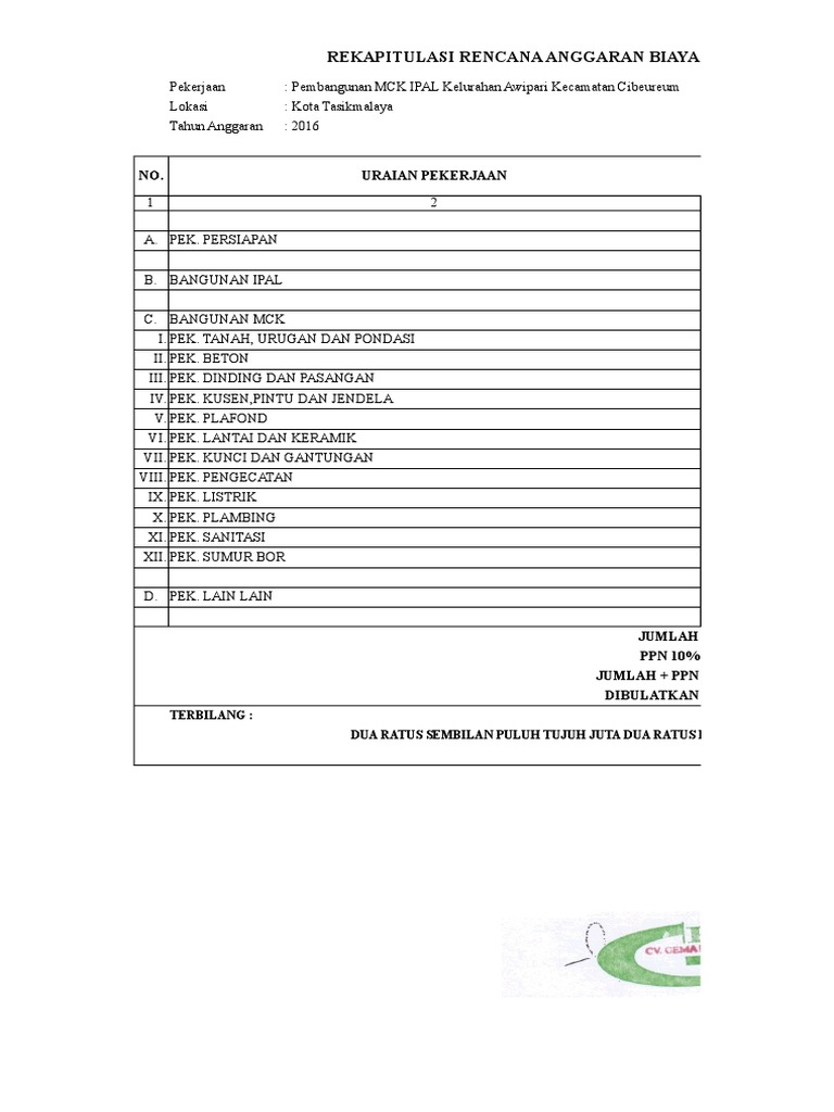 Rab MCK Ipal Awipari Gema Karya | PDF