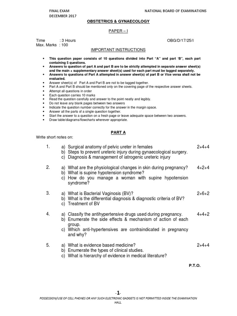Obg Paper I A | PDF | Gynaecology | Medical Diagnosis