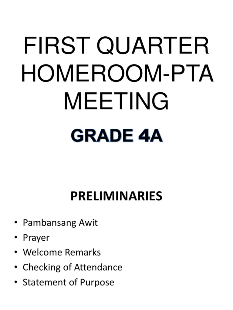 First Quarter Homeroom PTA Meeting Agenda | PDF | Business