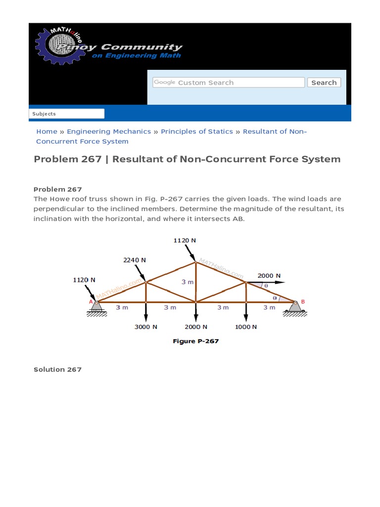 Problem 267 Resultant Non Concurrent Force System | Force | Mechanical Engineering