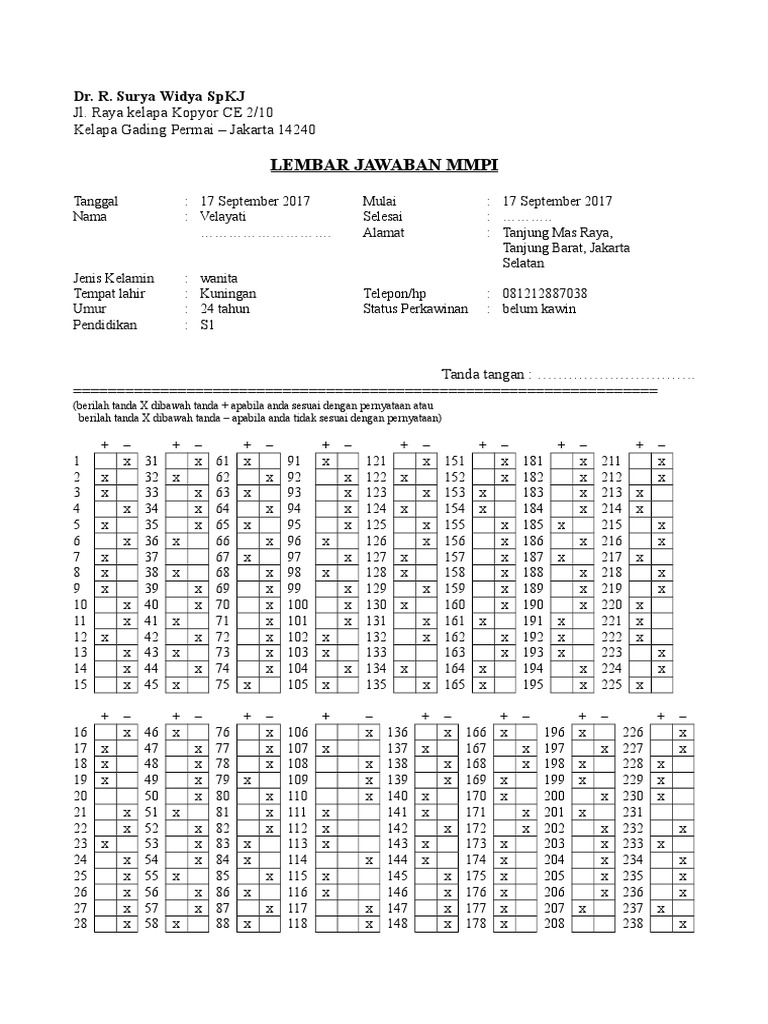 Lembar Jawaban MMPI | PDF