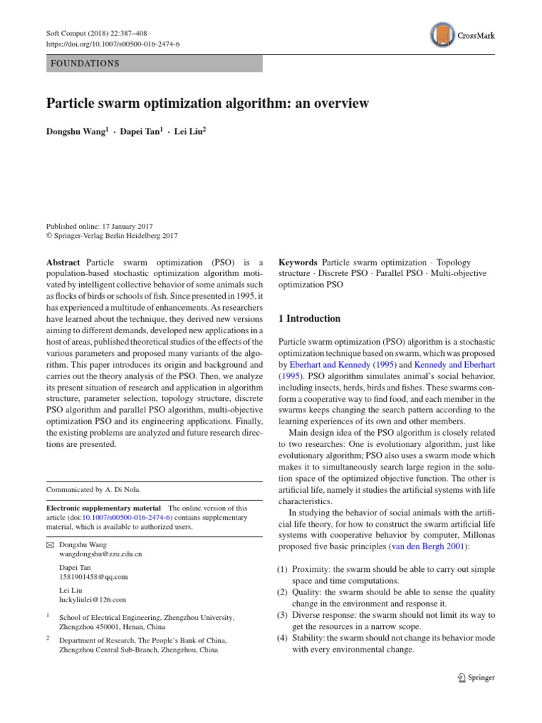 Particle Swarm Optimization Algorithm-An Overview | PDF | Mathematical Optimization ...