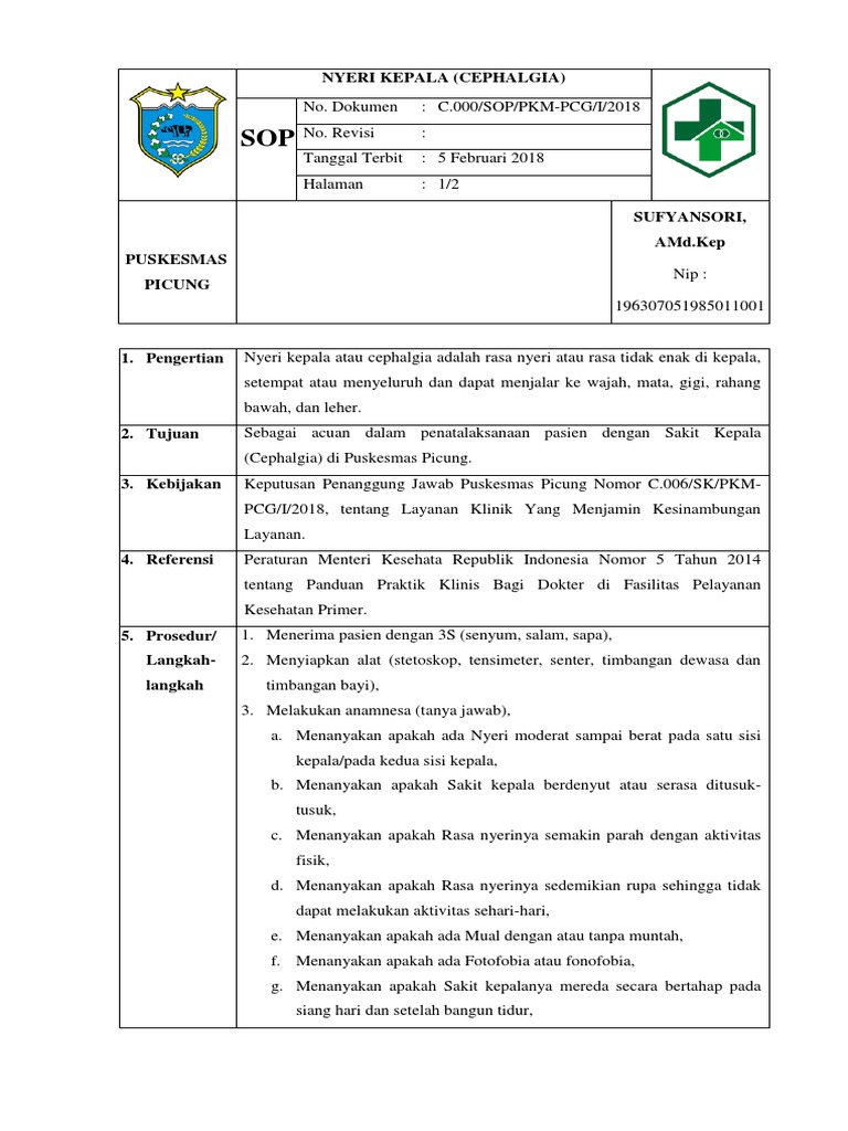 Sop Nyeri Kepala (Cephalgia) | PDF