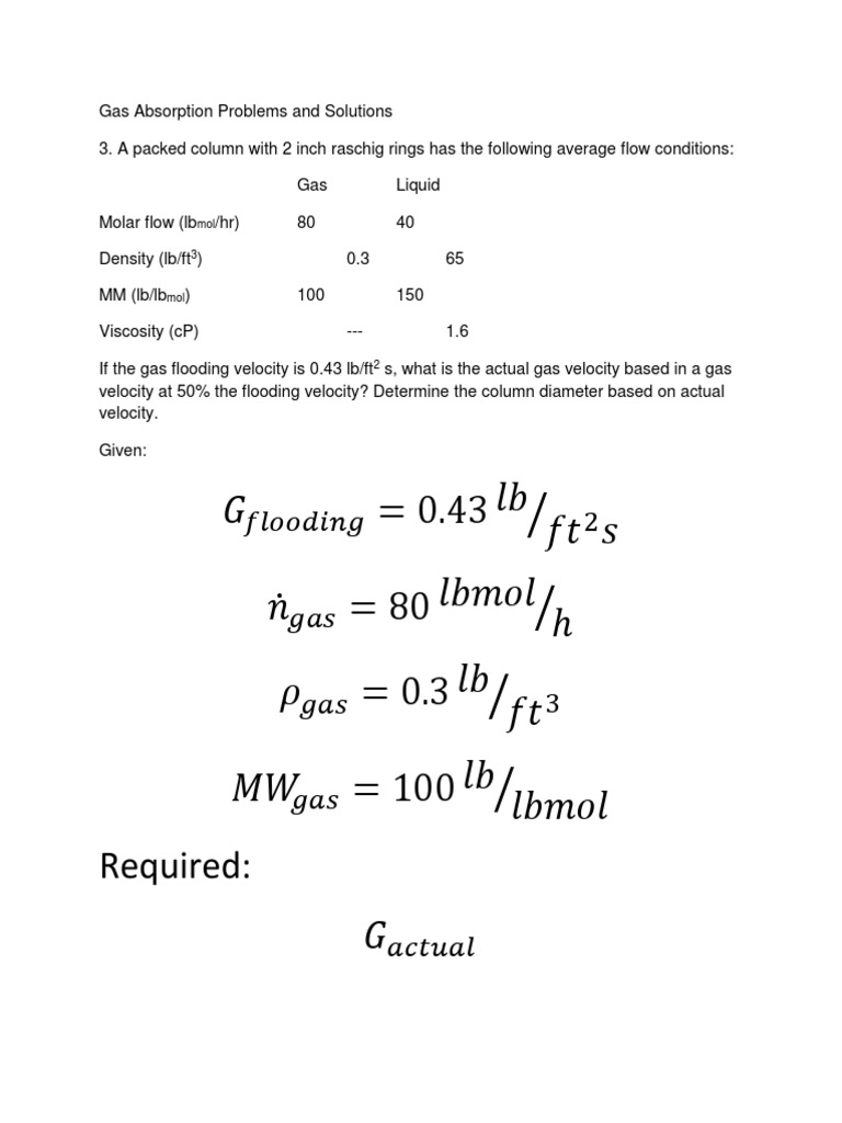 Gas Absorption Problems and Solutions | PDF | Solubility | Mole (Unit)