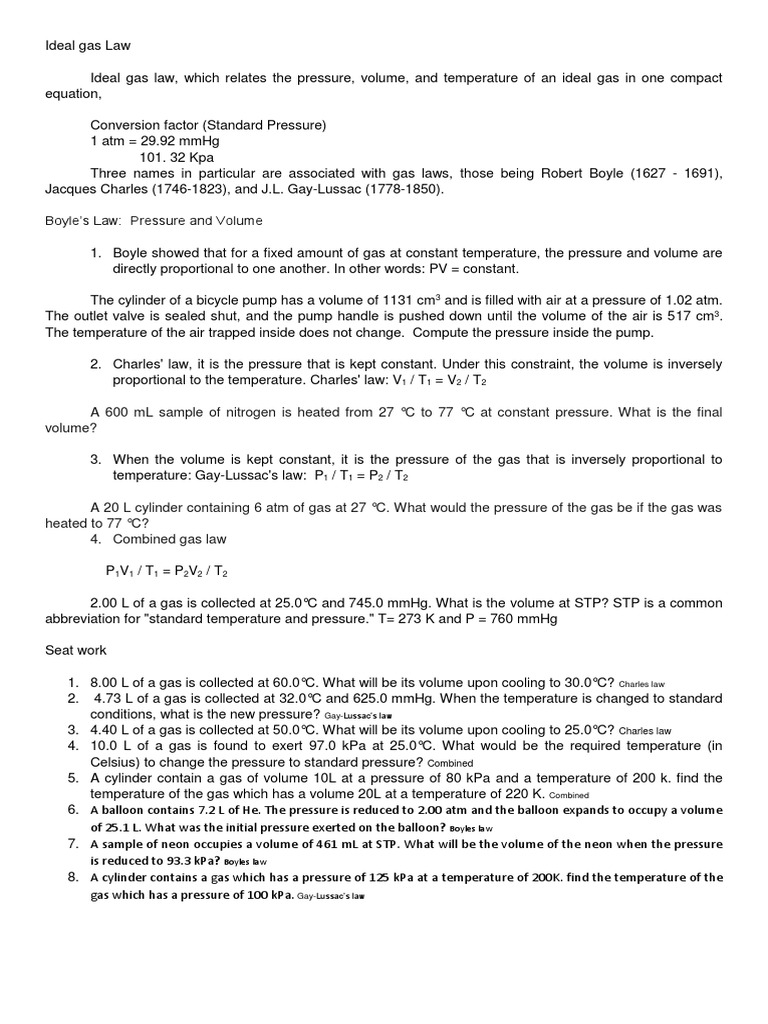 Ideal Gas Law | PDF | Gases | Pressure