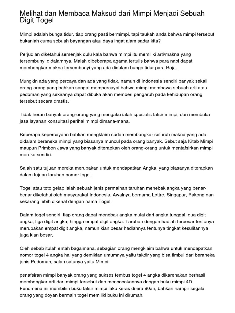 Melihat Dan Membaca Maksud Dari Mimpi Menjadi Sebuah Digit Togel | PDF