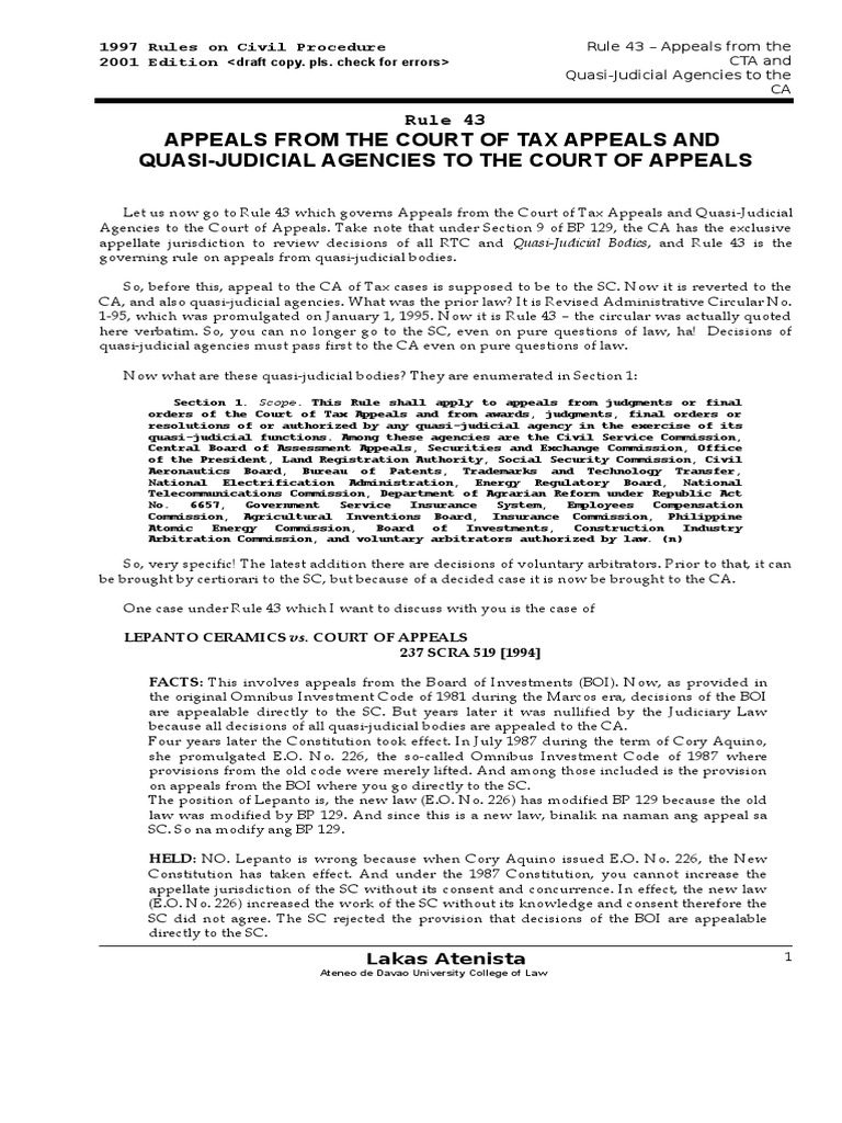 Rule 43 Appeals FRM Cta Qja | PDF | Judgment (Law) | Appeal