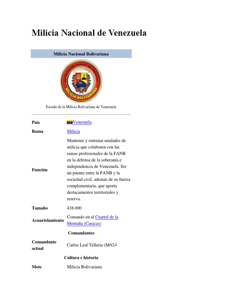 Milicia Nacional de Venezuela | PDF | Militar | Seguridad internacional