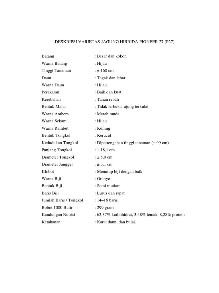 FAI RACHMAN - Deskripsi Varietas Jagung Hibrida Pioneer 27 | PDF