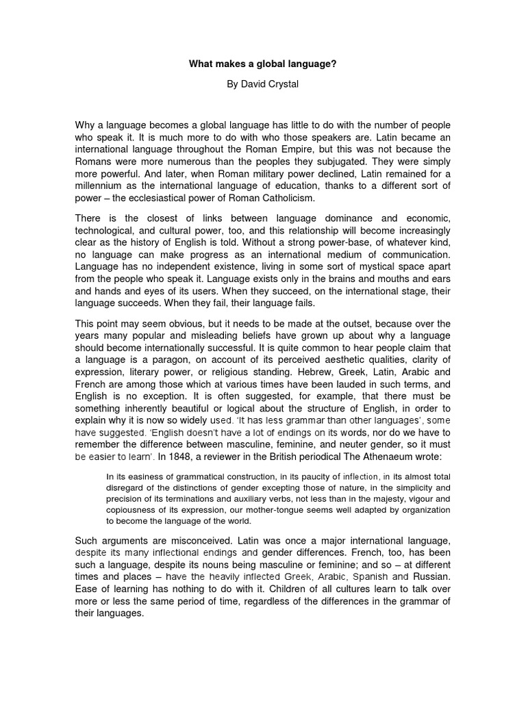 English As A Global Language | PDF | Grammatical Gender | English Language