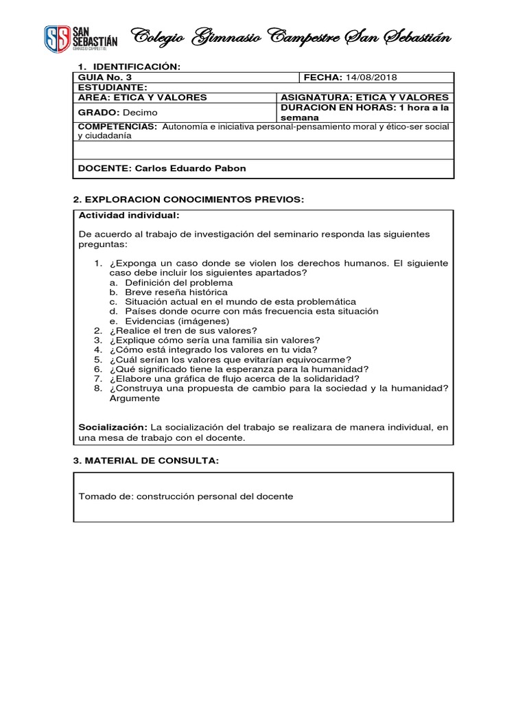 Guia Decimo Etica y Valores III Periodo | PDF