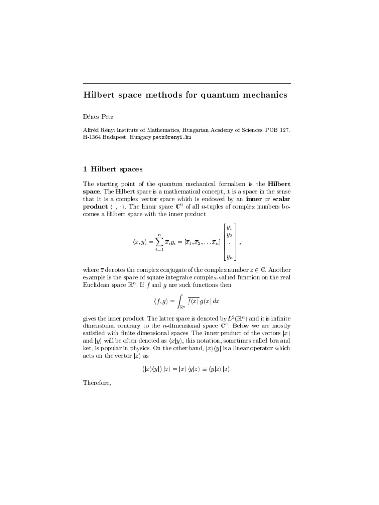 Hilbert Space Methods For Quantum Mechanics | PDF | Business
